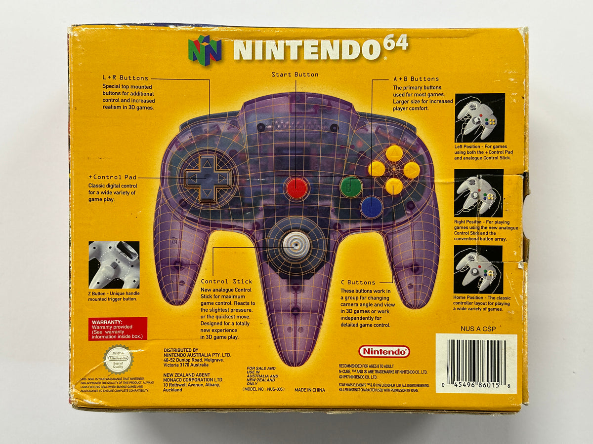 Genuine Atomic Clear Purple Nintendo 64 Controller Complete In Box ...